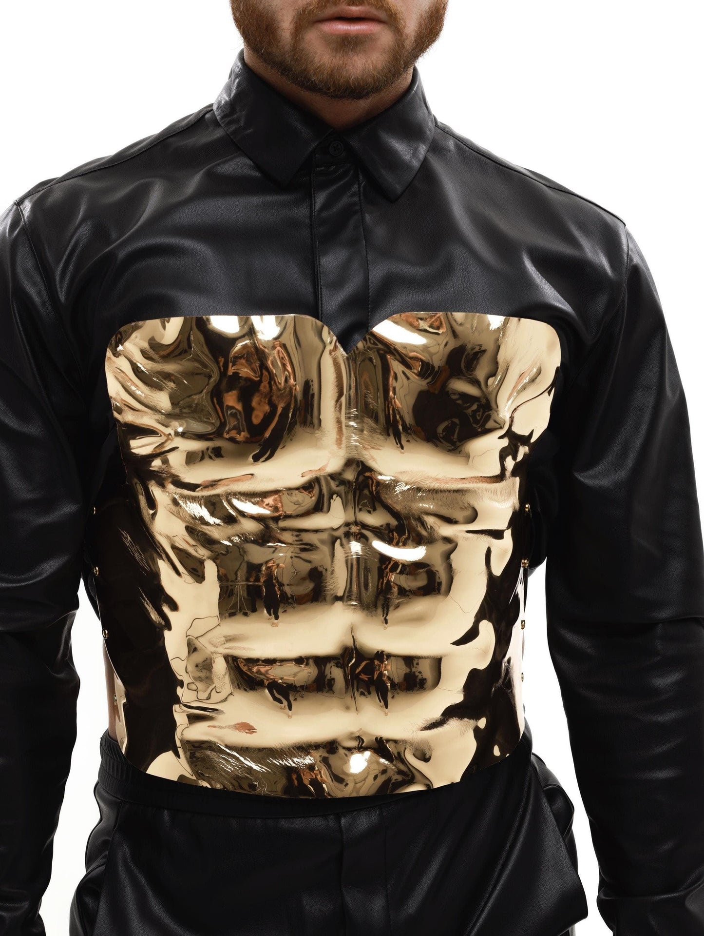 Pride gold abs corset, silver body armor, queer festival wear, dj stag ...